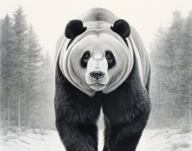 Illustration of a Giant Panda in Winter Forest, Digital Painting Stock ...