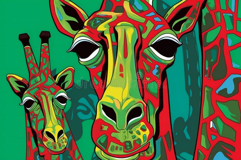 Illustration of Giraffe Head in Green and Red Colors on Abstract ...