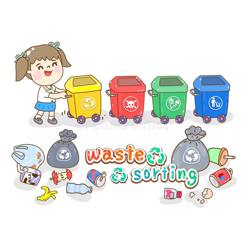 Girl sorting waste stock illustration. Illustration of illustrated ...