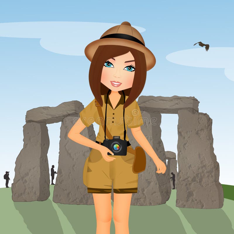 Girl Explorer at Stonehenge Stock Illustration - Illustration of ...