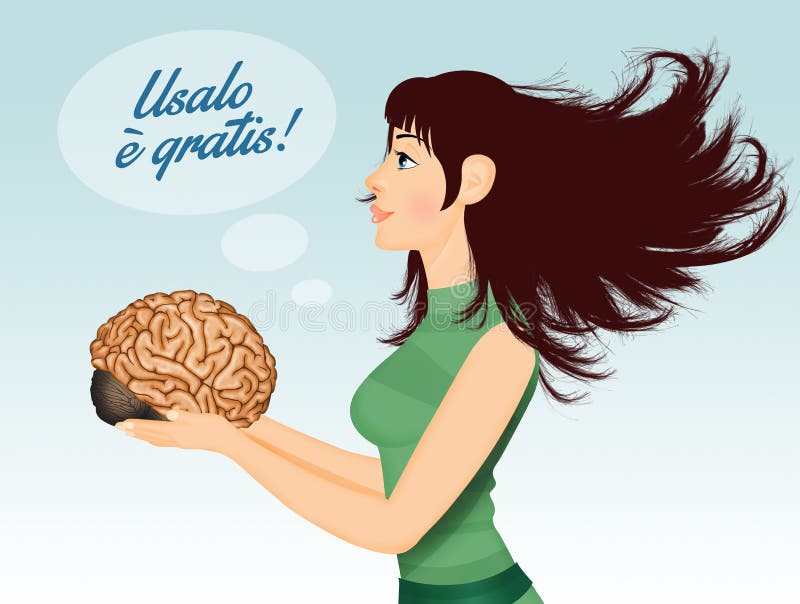 Girl Holds a Brain and Recommends Using it Stock Illustration ...