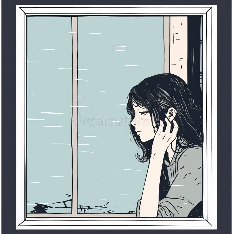 Illustration of a Girl Looking Out the Window Stock Illustration ...