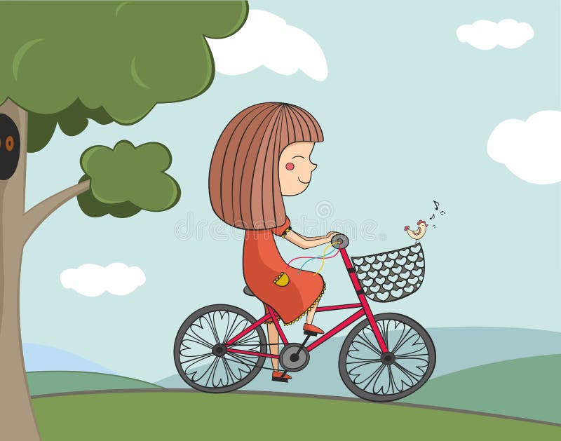 Illustration of Girl Riding a Bike Stock Vector - Illustration of girl ...