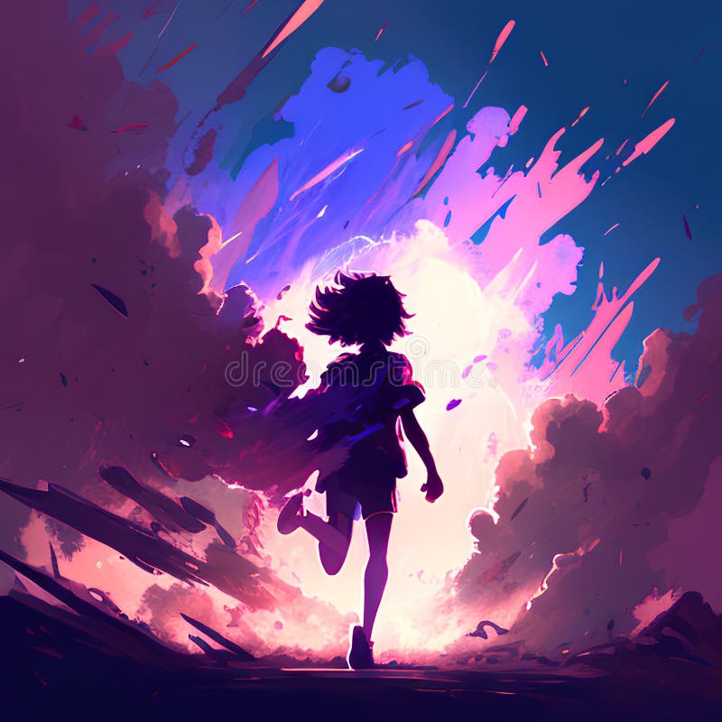 Illustration of a Girl Running in Front of a Wall Full of Smoke Stock ...