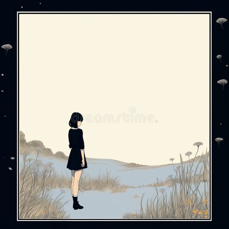 An Illustration of a Girl Standing in the Middle of a Field Stock ...