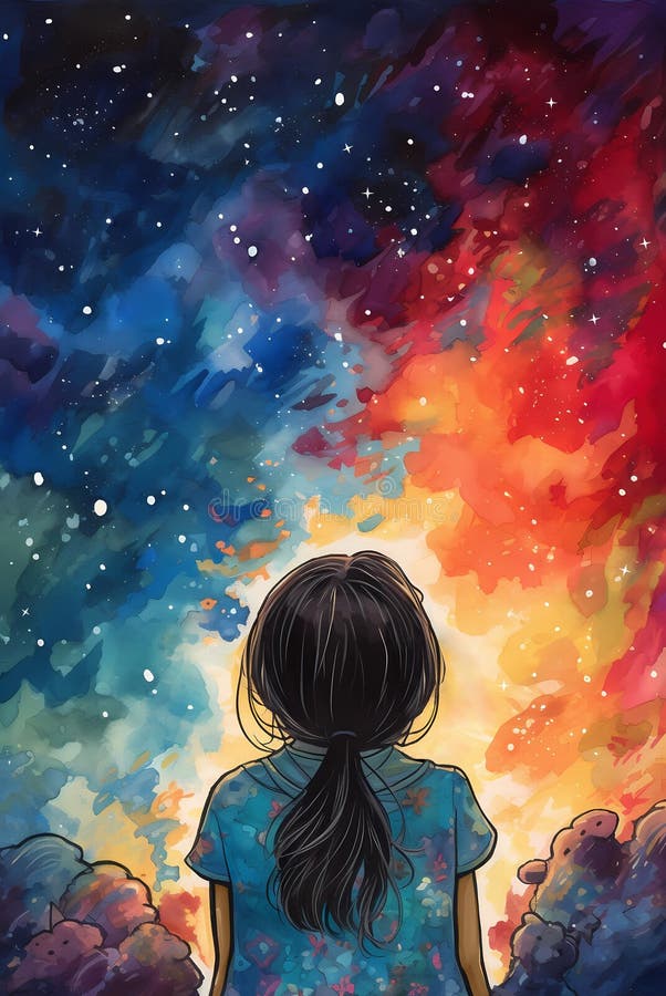 Illustration of a Girl Watching the Stars - Generative AI Stock ...