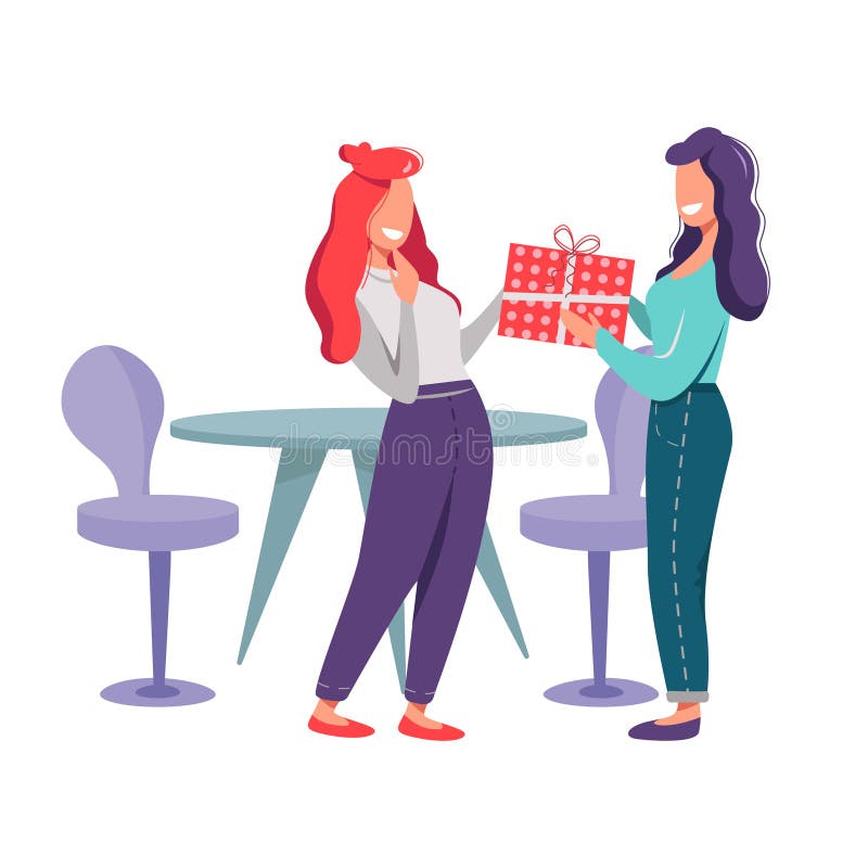 Illustration of a Giving a Gift Two Women Friends in Different ...