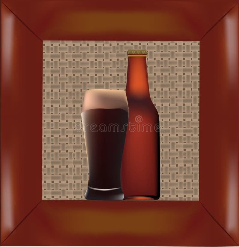 Illustration of a Glass of Beer with a Bottle with a Brown Frame Stock ...
