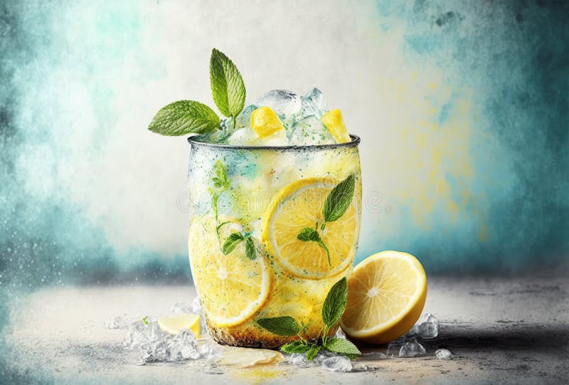 Illustration, Glass of Delicious and Fresh Lemonade with Ice,image ...