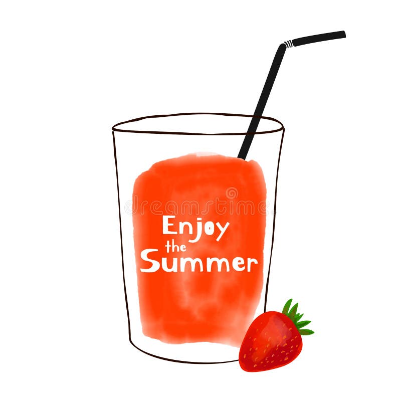 Illustration Glass of Strawberry Cocktail with Text Enjoy Summer Stock ...