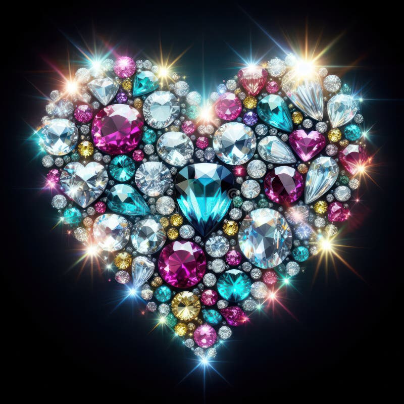 Heart of diamonds on black stock photo. Image of isolated - 12912042