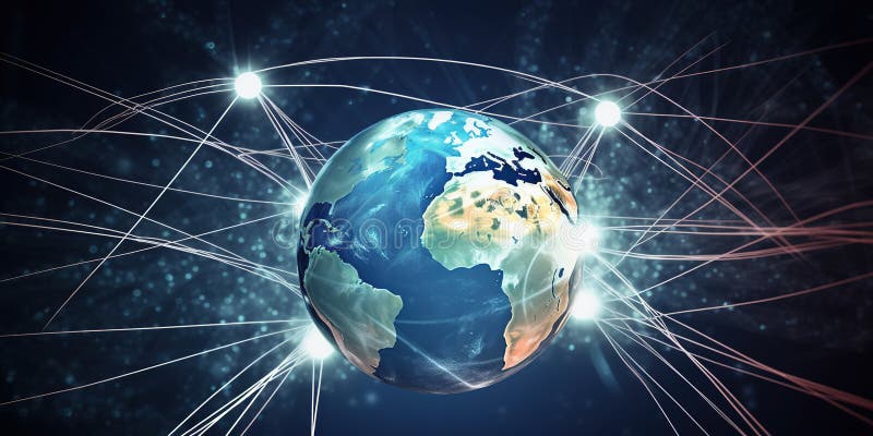 Illustration of Globe with Communication Networks Stock Photo - Image ...