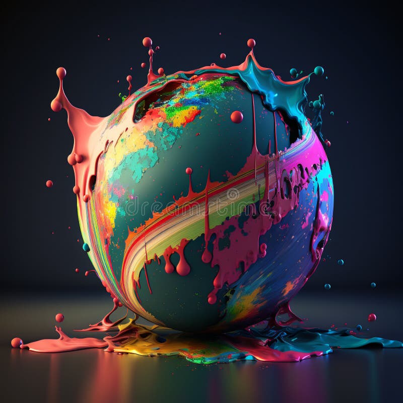Illustration Globe of the Earth in Multi-colored Paint Splashes Stock ...