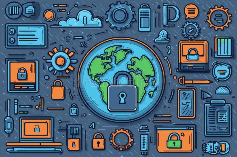 Secure Globe with Technology Icons and Cybersecurity Elements Stock ...