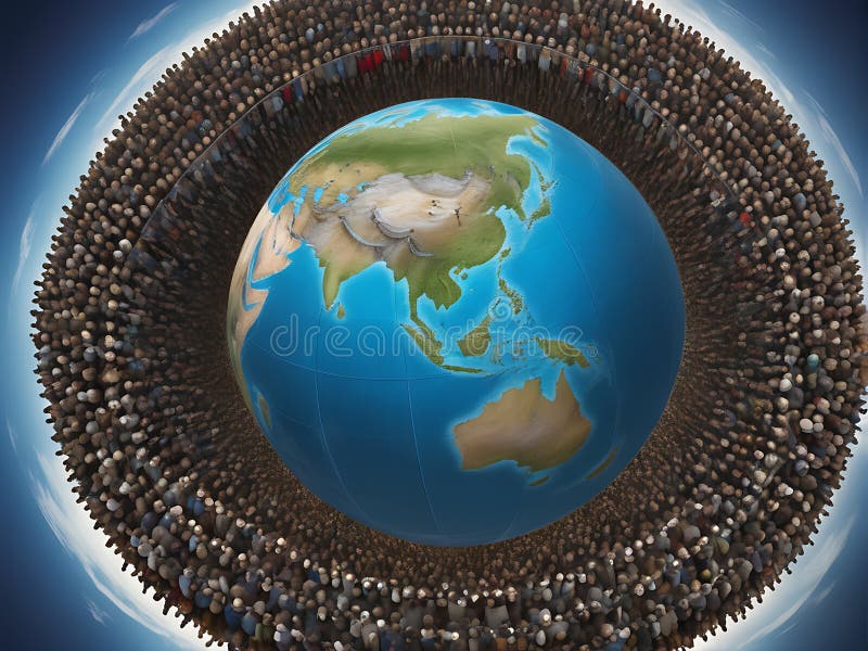 Illustration of Globe Surrounded by a Crowd, Symbolizing Overpopulation ...