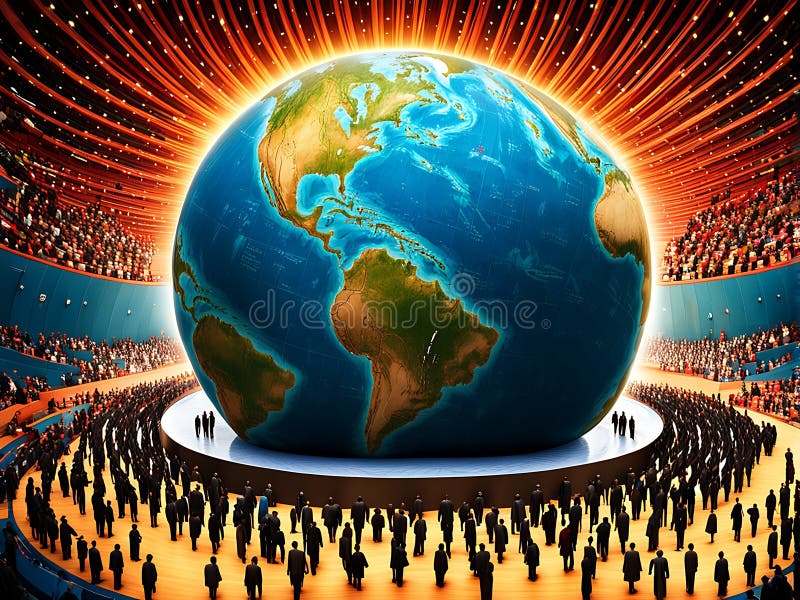 Illustration of Globe Surrounded by a Crowd, Symbolizing Overpopulation ...