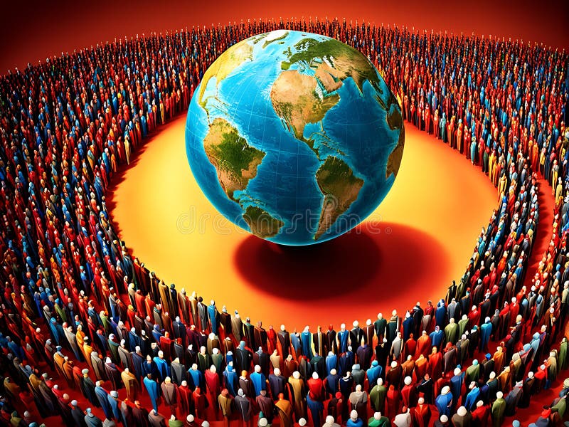 Illustration of Globe Surrounded by a Crowd, Symbolizing Overpopulation ...
