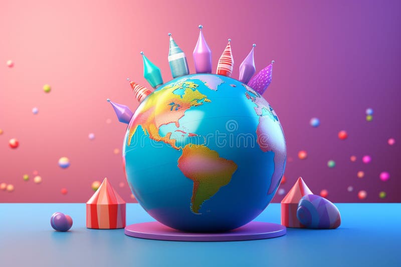 Illustration of a Globe Wearing a Party Hat Stock Illustration ...
