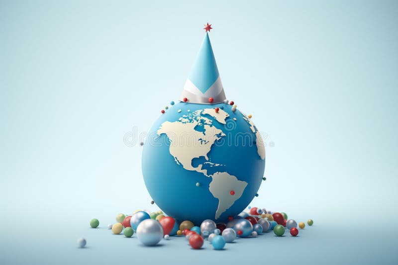 Illustration of a Globe Wearing a Party Hat Stock Illustration ...