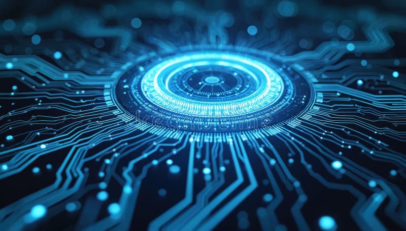 Illustration of Glowing Blue Lines Emitted by Tech Circular Turntable ...