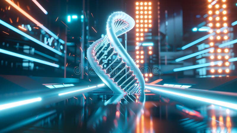Illustration of a Glowing Digital, Double Helix 3D Concept. Stock ...