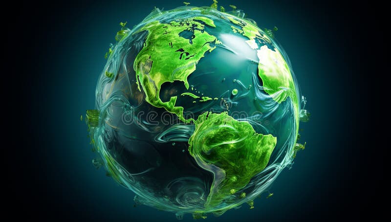 Illustration of Glowing Green Planet Earth. AI Generated Stock ...