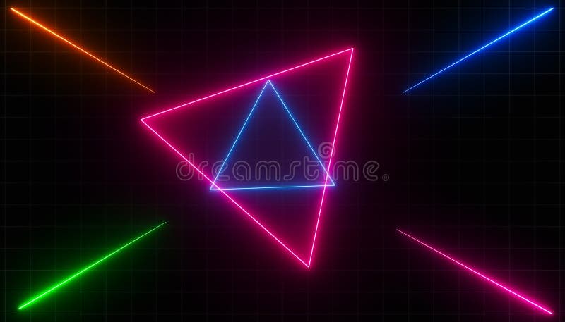 Illustration of Glowing Neon Triangles and Lines in Rainbow Colors ...