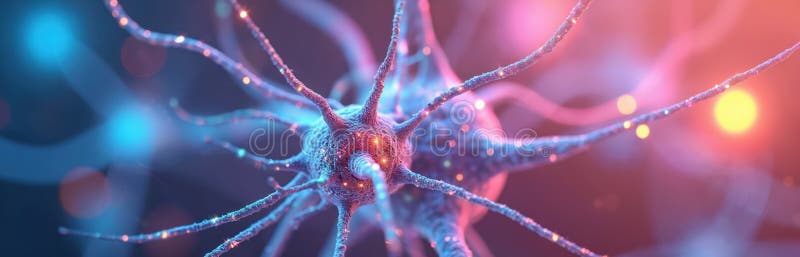 Illustration of Glowing Neuron Web with Vibrant Iridescent Threads ...