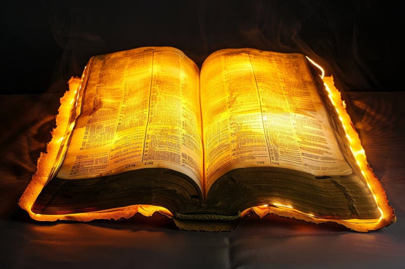 Illustration of Glowing Open Bible Scroll. Generative AI. Stock ...
