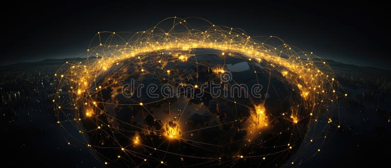 Illustration of a Glowing Planet with a Yellow Network Connecting ...