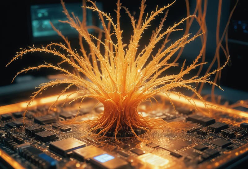 Illustration of Glowing Plant Growing on Computer Chip Stock Photo ...