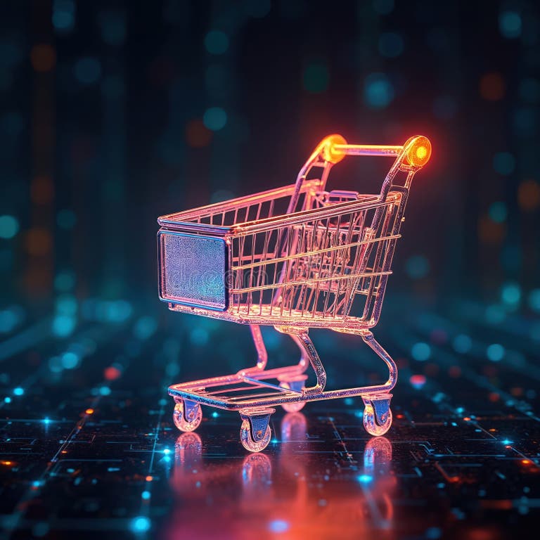 Illustration of Glowing Shopping Cart, Ecommerce Concept. E-commerce ...