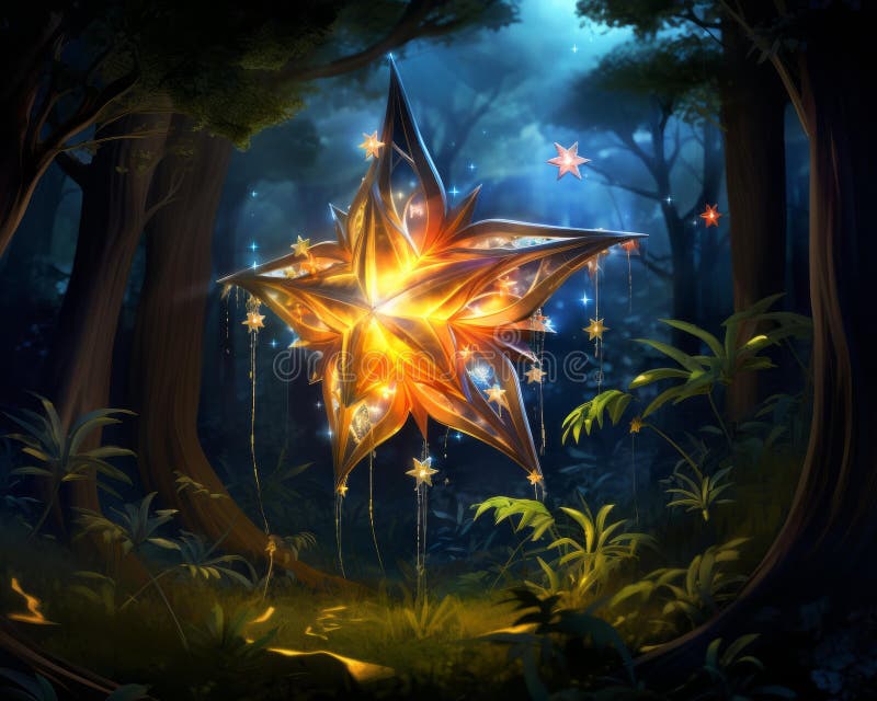 An Illustration of a Glowing Star in the Forest Stock Illustration ...