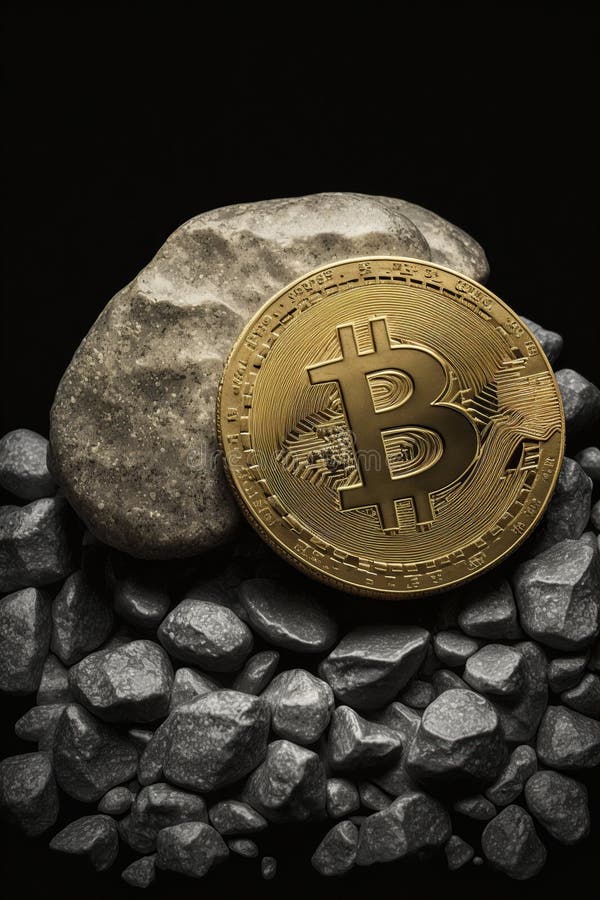 Illustration, a Gold Coin with Bitcoin Symbol on a Stone, Ai Generative ...