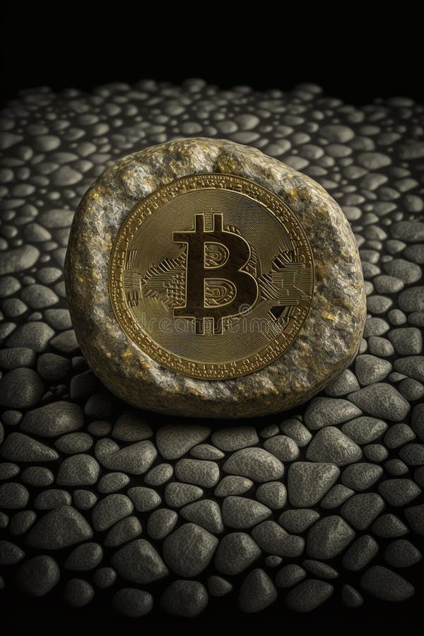 Illustration, a Gold Coin with Bitcoin Symbol on a Stone, Ai Generative ...