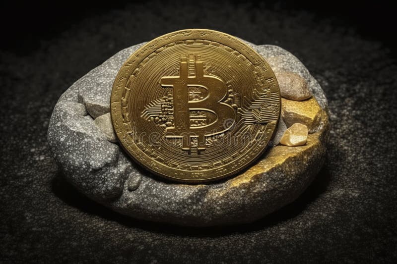 Illustration, a Gold Coin with Bitcoin Symbol on a Stone, Ai Generative ...