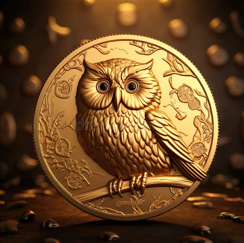 Illustration of Gold Coin with Owl Sculpture Stock Illustration ...