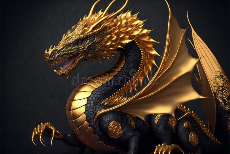 Gold Dragon, Digital Illustration Painting, 3d Rendering Stock ...