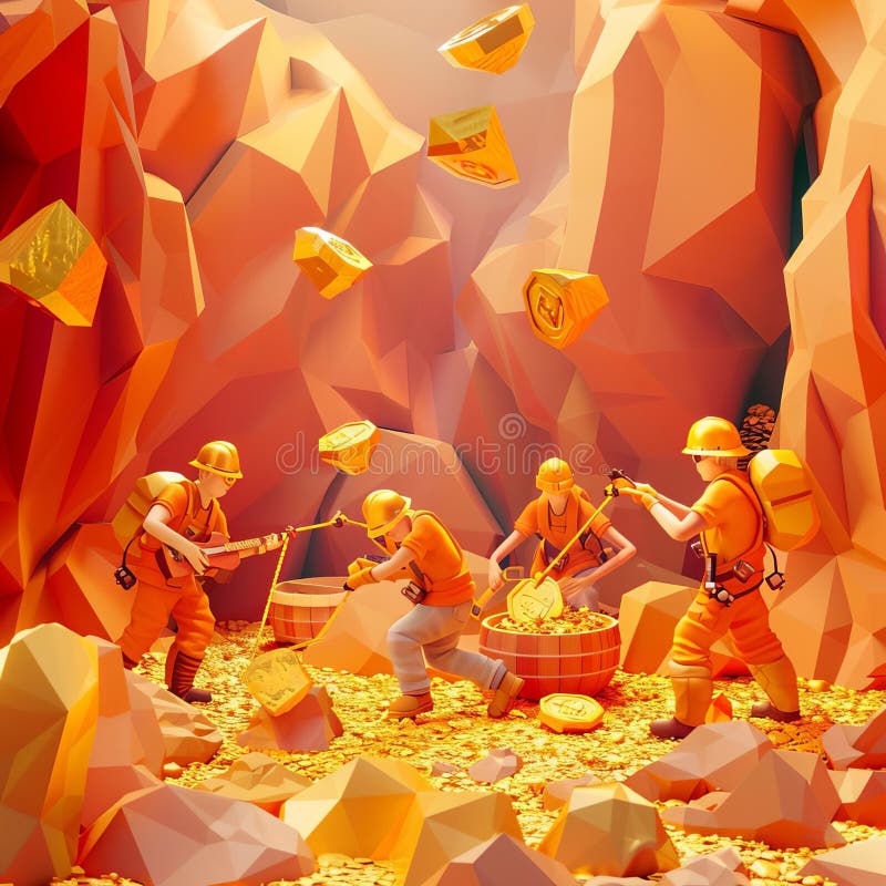 Illustration of Gold Miners at Work with a Bright and Cheerful Setting ...