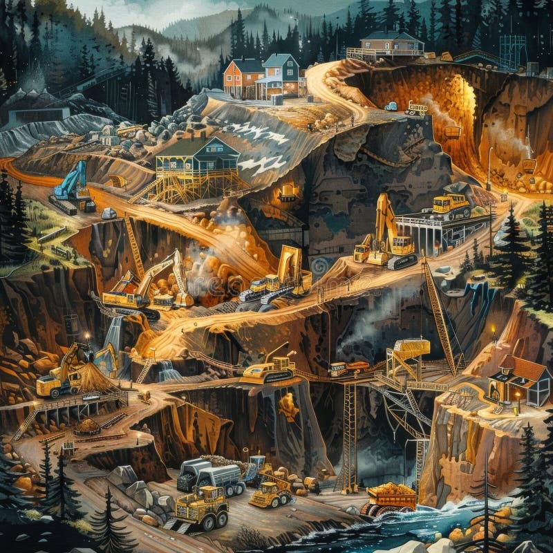 3 Illustration of the Gold Mining Cycle with Bright and Detailed ...