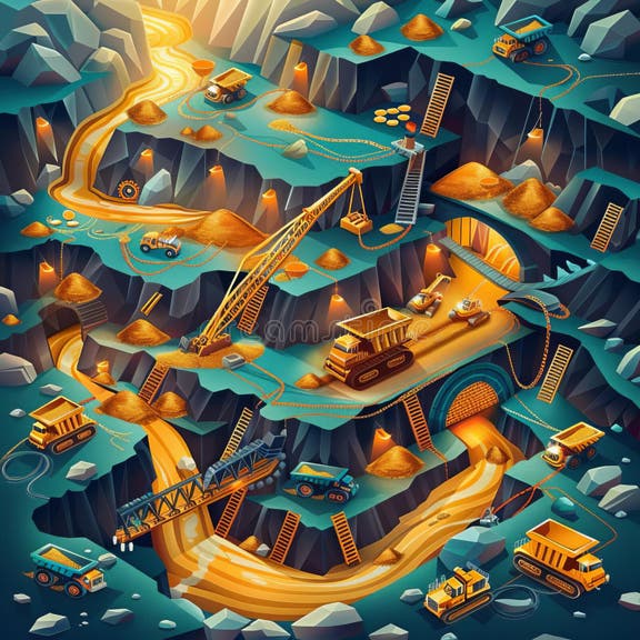 3 Illustration of the Gold Mining Cycle with Bright and Detailed Visuals Stock Illustration ...