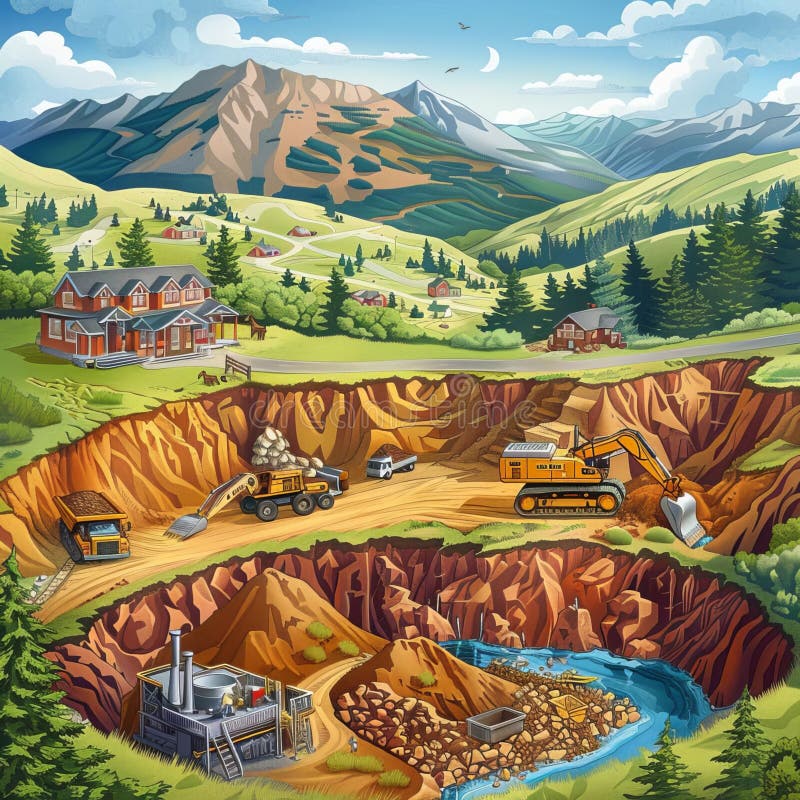 3 Illustration of the Gold Mining Cycle with Bright and Detailed ...