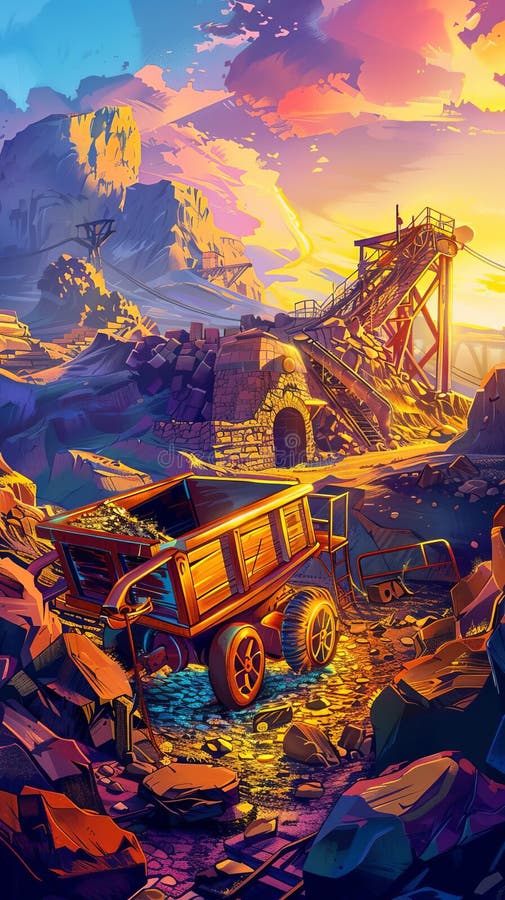3 Illustration of Gold Mining Equipment with a Bright and Colorful ...