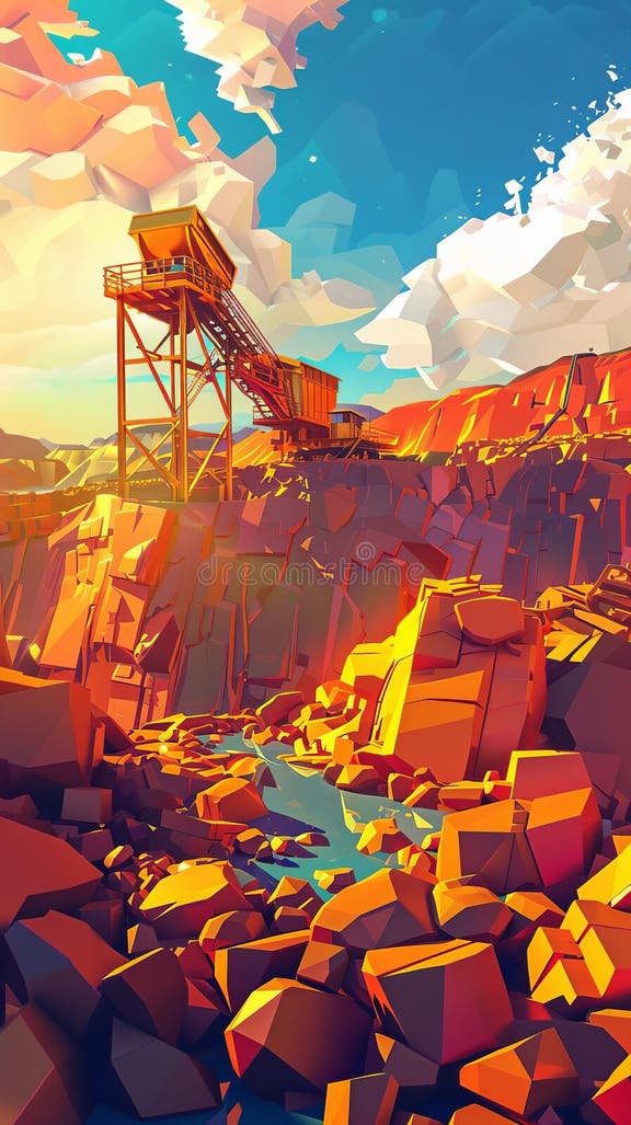 3 Illustration of Gold Mining Equipment with a Bright and Colorful ...