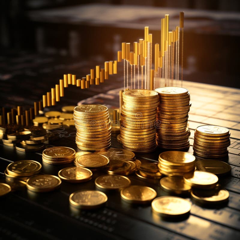 Illustration of Gold Money Coin Stack on the Chart. Generative AI Stock ...