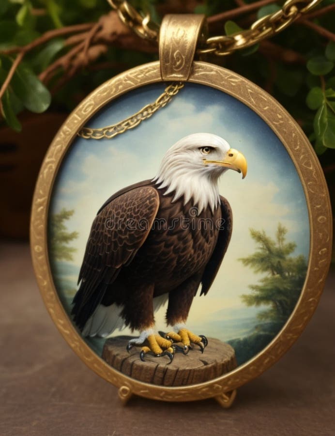 An Illustration of a Gold Necklace with the Image of a Mighty Eagle is ...