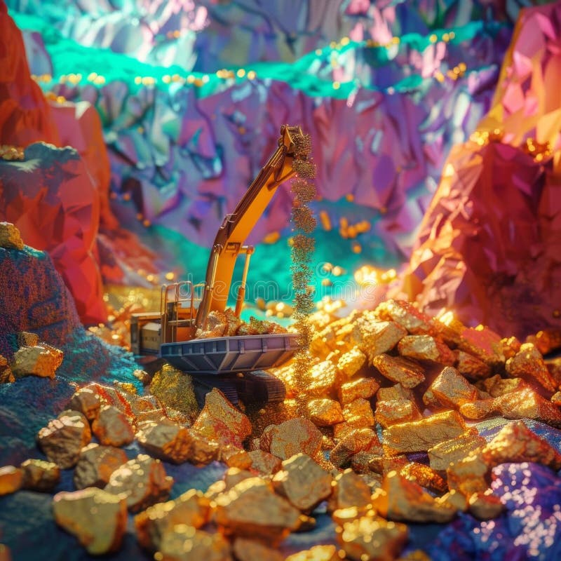 Illustration of Gold Nuggets Being Extracted from a Mine in a Colorful ...