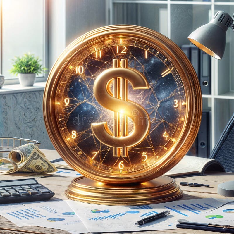 Illustration of Gold Watch with Money Symbol. Symbol of Time Value ...