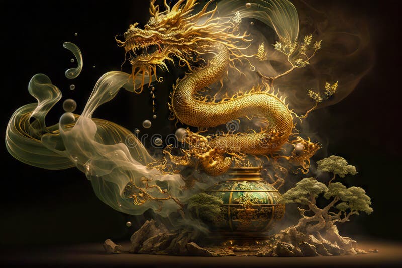 Golden asian dragon stock illustration. Illustration of black - 271480932