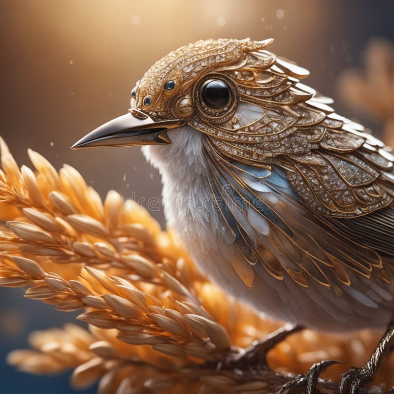 Illustration, a Golden Bird Sitting on a Branch Stock Illustration ...